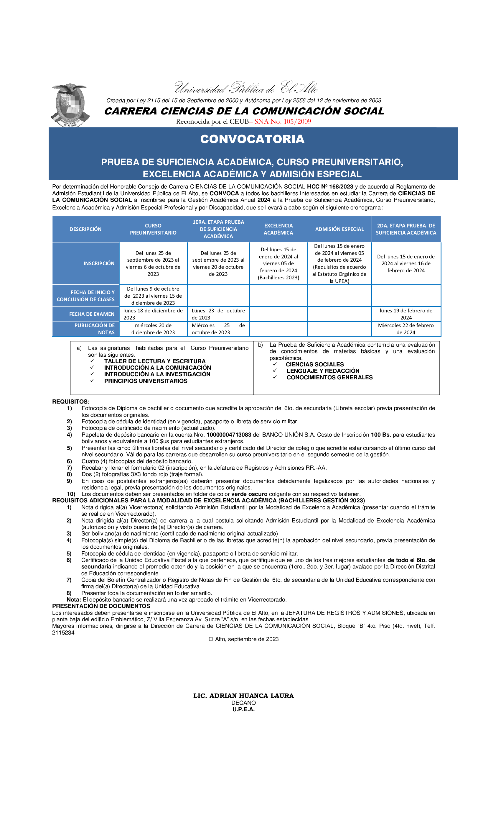 Admisión Estudiantil - UPEA