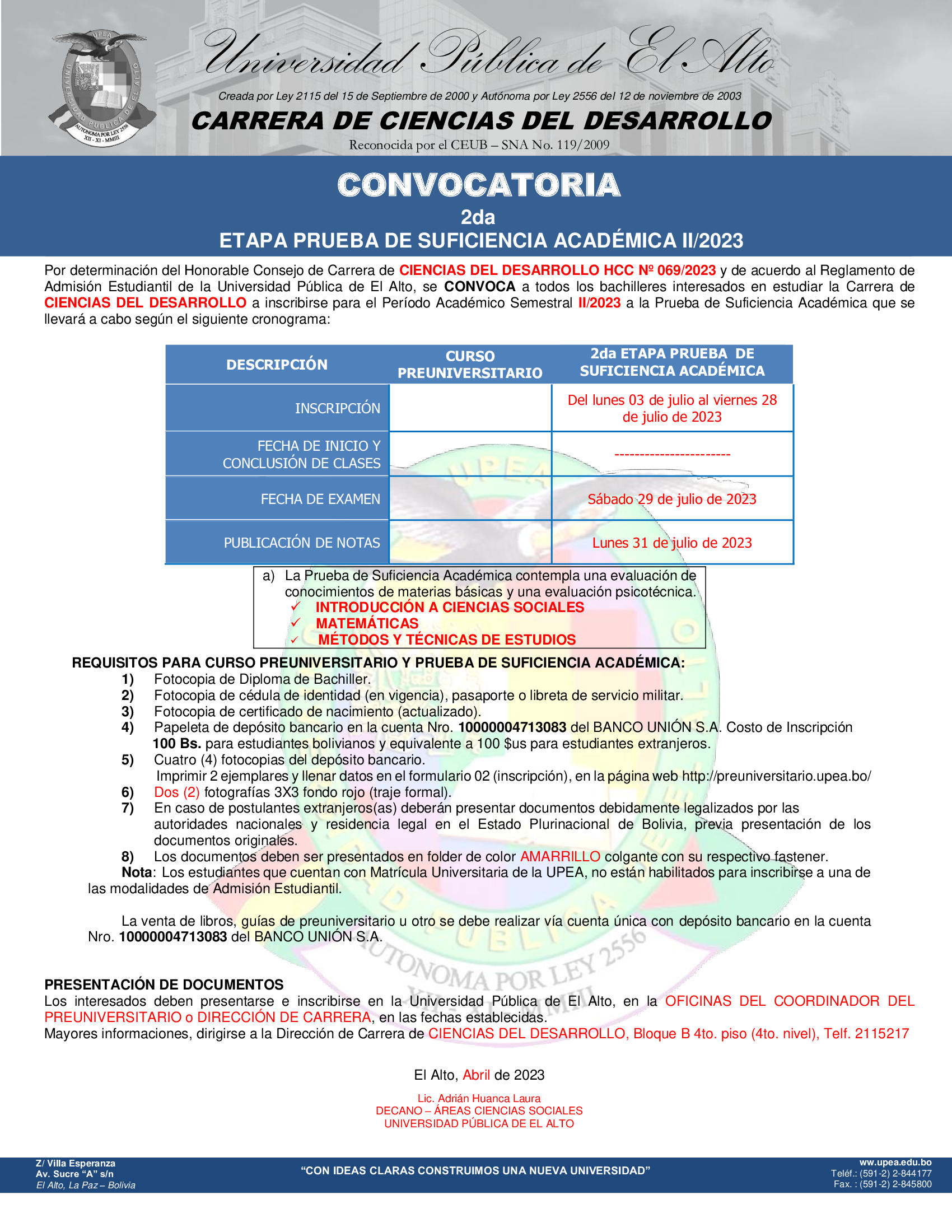 Admisión Estudiantil - UPEA