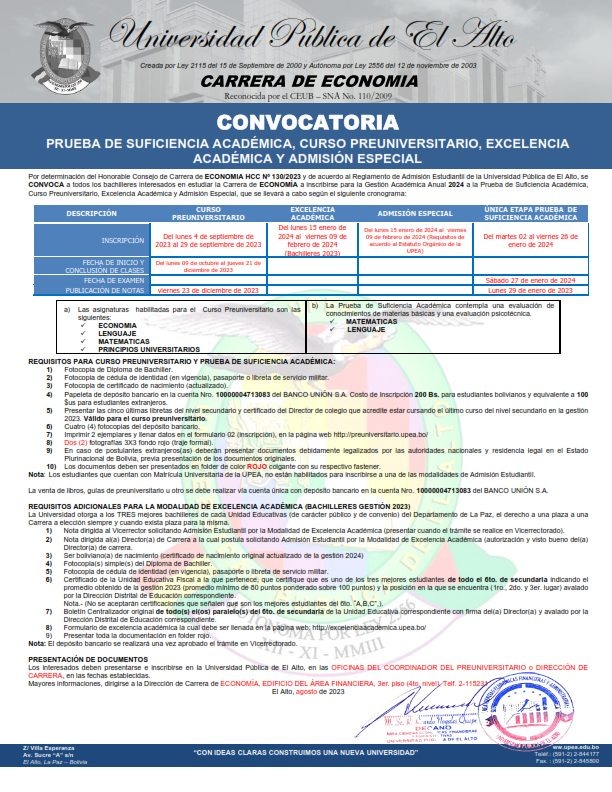 Admisión Estudiantil - UPEA