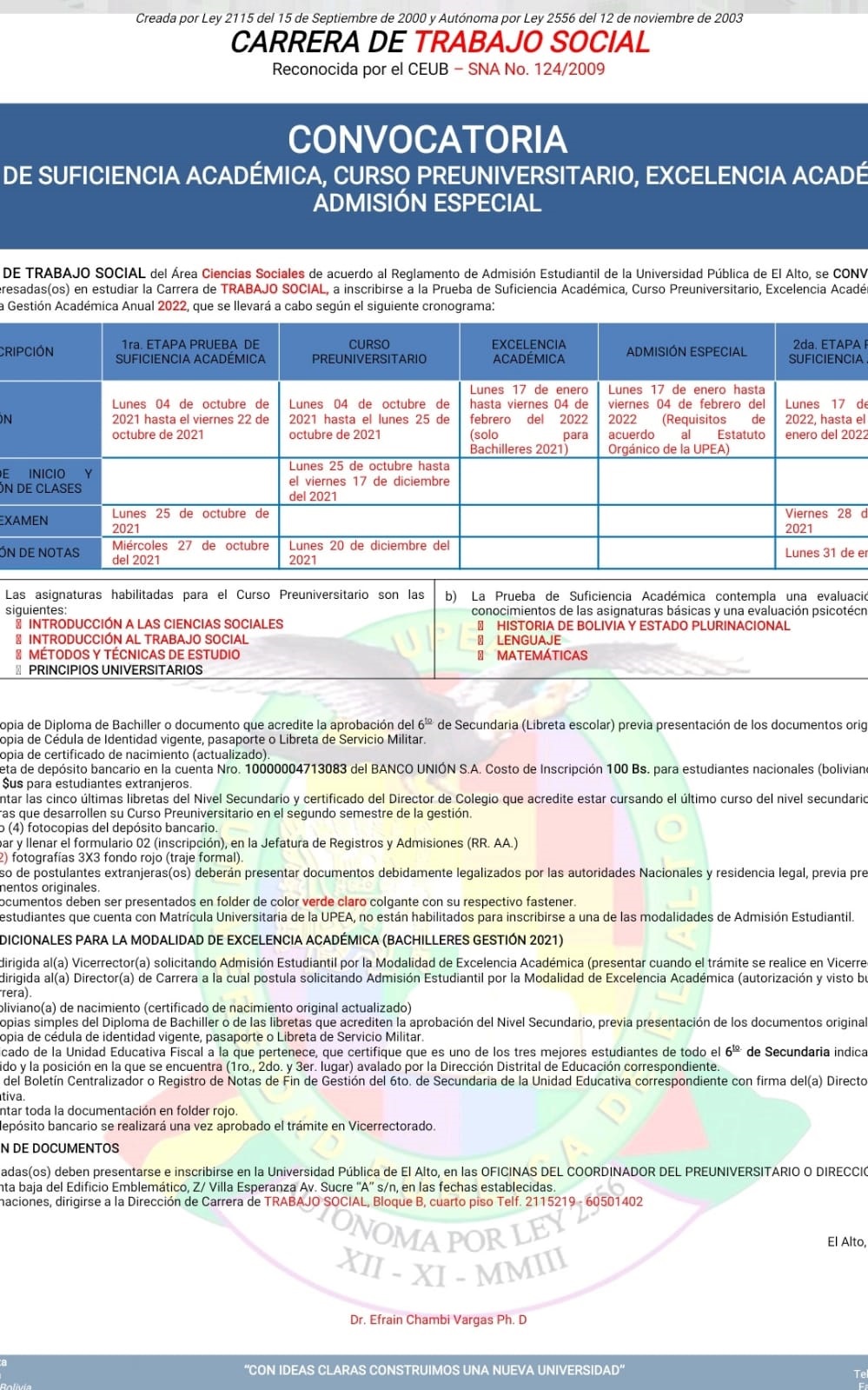 Admisión Estudiantil - UPEA