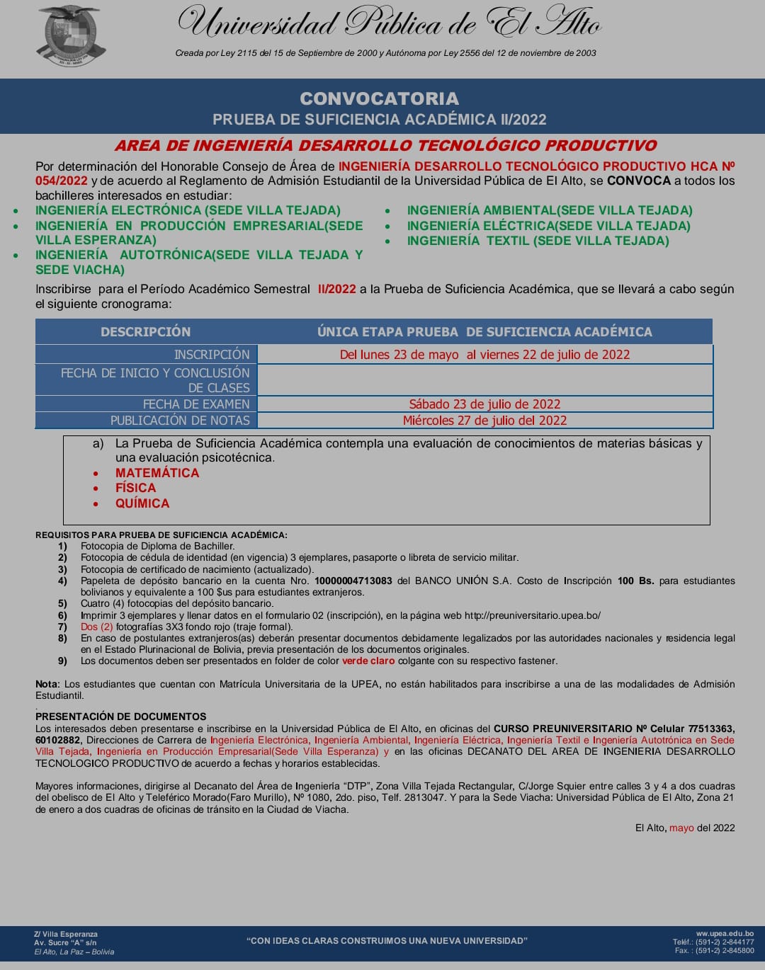 Admisión Estudiantil-UPEA