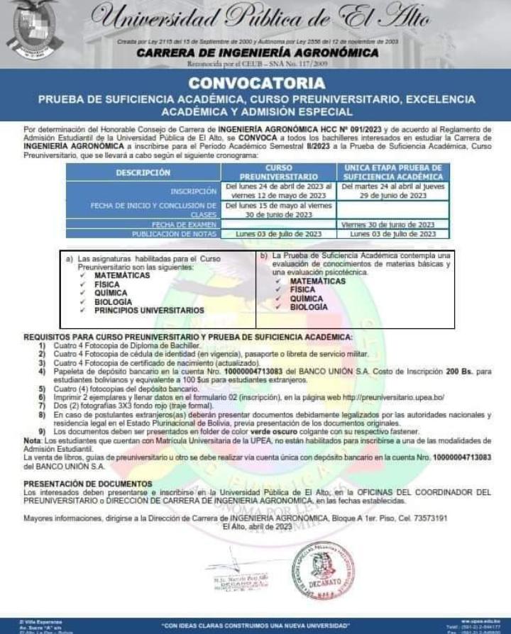 Admisión Estudiantil - UPEA