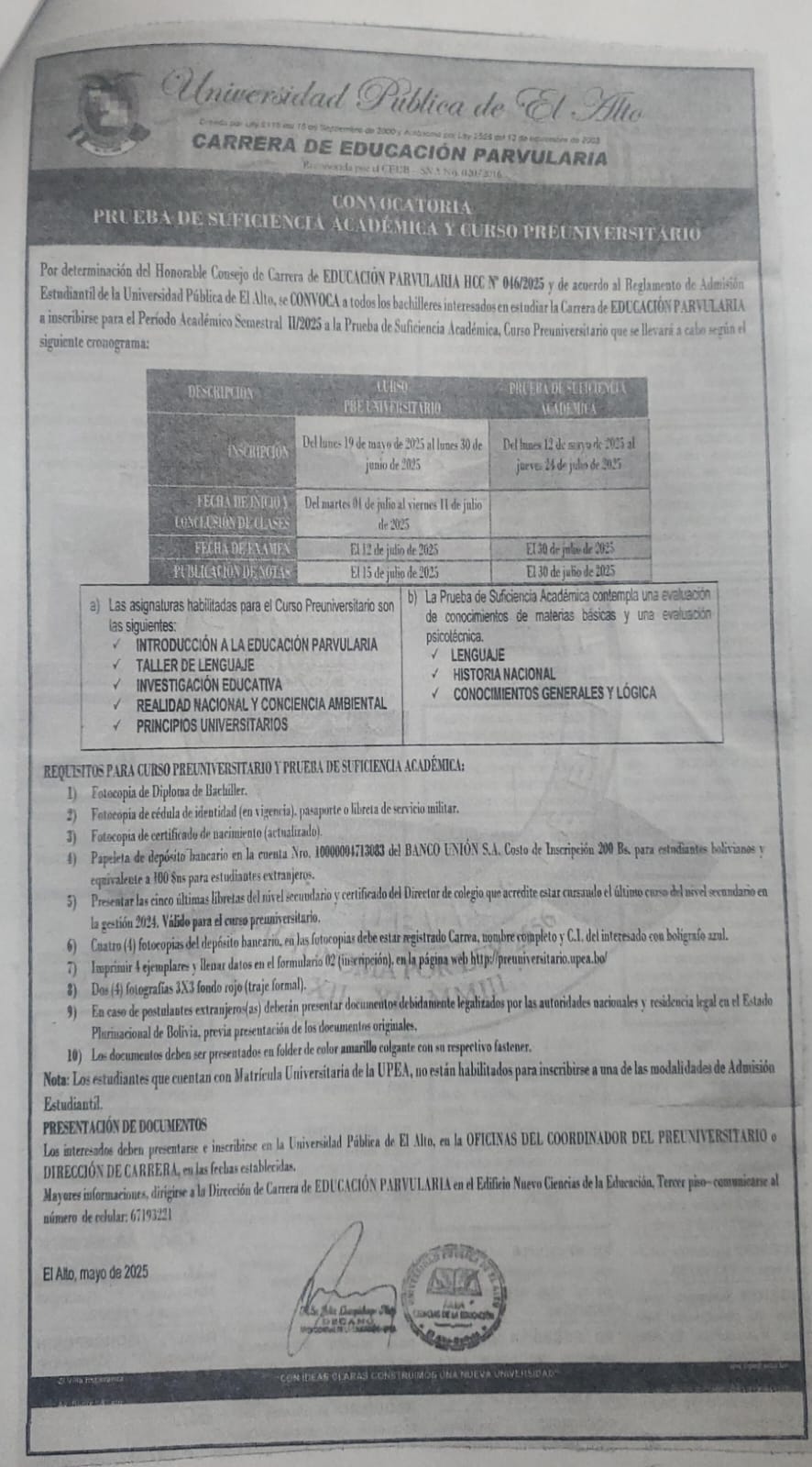 Admisión Estudiantil - UPEA
